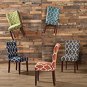 HomePop Parsons Classic Upholstered Accent Dining Chair, Set of 2, Teal and Cream Geometric