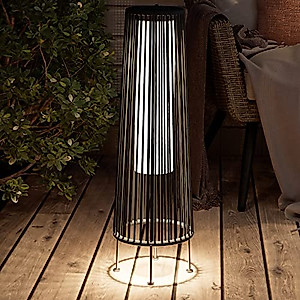 Grand patio Outdoor Floor Solar Light 2-Pack, All-Weather Wicker Solar Patio Lamp Waterproof Outside Solar Deck Lamp for Porch, Yard, Garden, Lawn Decorations - Dark Brown, Gordes 2 PCS