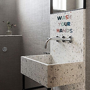 PAGOW 8PCS Kids Bathroom Decor, Washroom Rules Decoration Set, Colorful Inspirational Words Painting for Toilet Wall Sticker（Unframed）