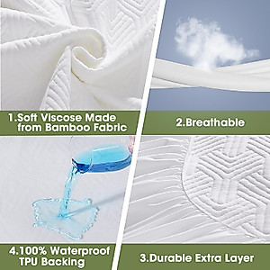 HYLEORY Queen Size Waterproof Mattress Protector Viscose Made from Bamboo Cooling Mattress Pad Cover Breathable Soft 3D Air Fabric Noiseless Washable Fitted Sheet with Deep Pocket Up to 21"