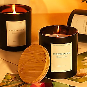 15 Pack Empty Clear Candle Jars with Bamboo Lids,10 OZ Glass Candle Jars for Making Candles,Bulk Jars for Making Candle Containers-Dishwasher Safe (Black)