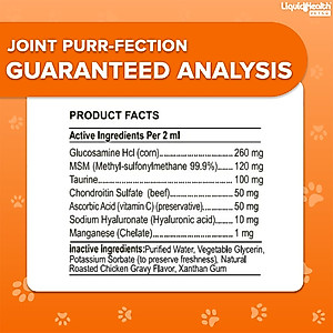 LIQUIDHEALTH 2.3 Oz Liquid Cat Glucosamine Joint Purr-Fection - Hip and Joint Support, Chondroitin Feline Droppers - Senior Older Cats, Kittens