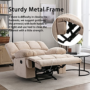 Dreamsir Oversized Rocker Recliner Chair, Manual Recliner Single Sofa Couch, Soft Fabric Overstuffed Rocking Chair for Living Room, Theater Seating for Big Man, Sandy