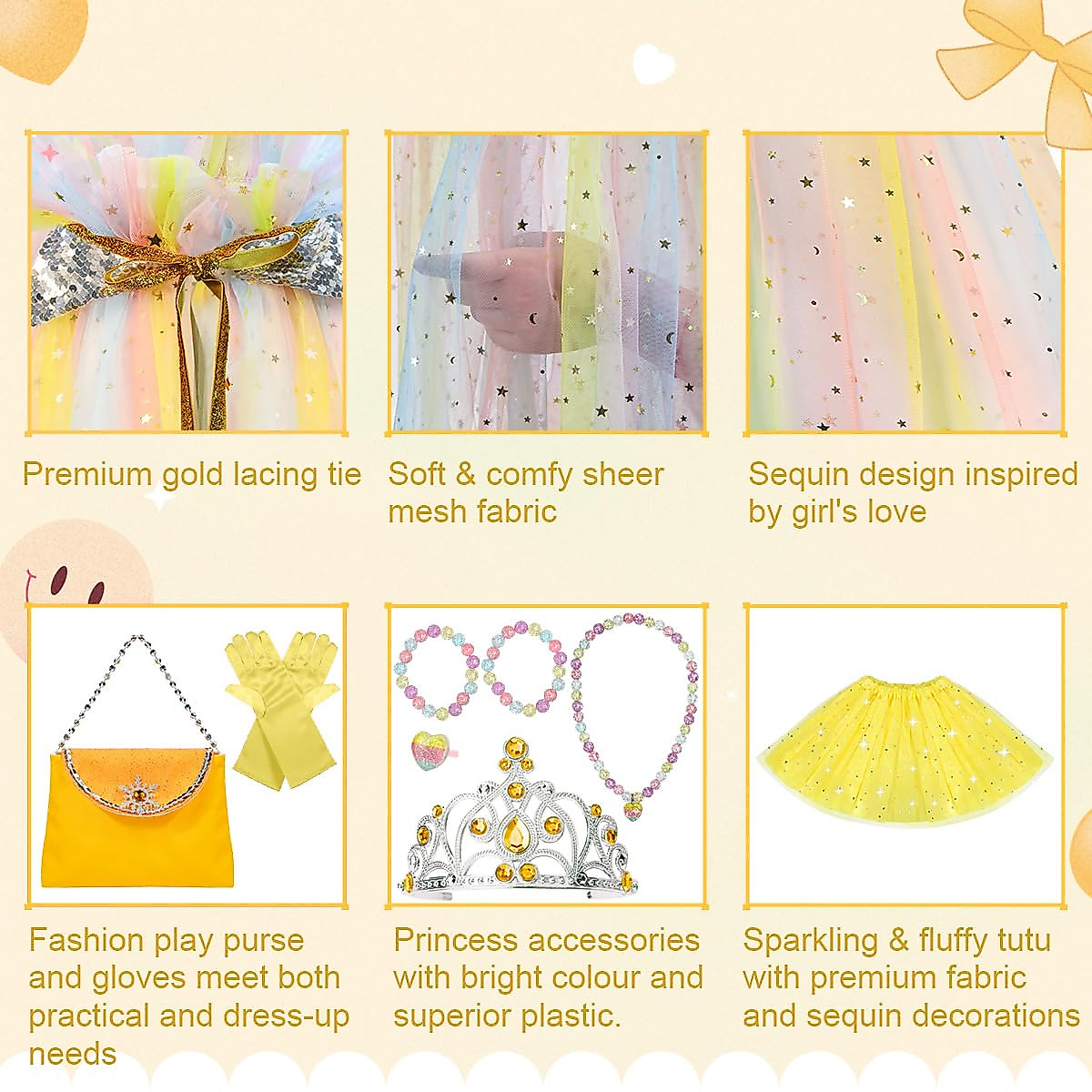 Meland Princess Dress up Clothes for Little Girl, 11Pcs Princess Cape with Crown,Princess Dresses for Girl 3-8 Birthday Gift