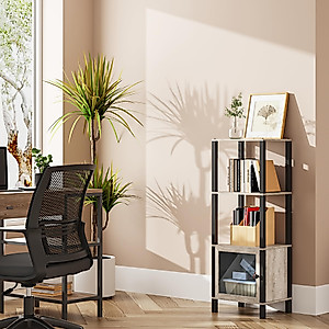 TUTOTAK 4 Tier Bookcase and Bookshelf, Narrow Book Shelf with Door for Small Space, for Living Room, Office, Study, Entryway, Greige BS03BG004