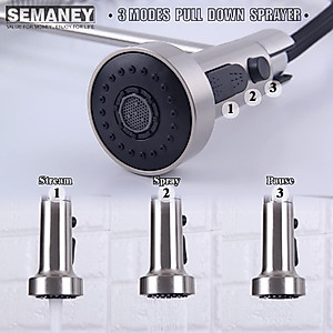 SEMANEY Kitchen Faucets, Brushed Nickel Stainless Steel Single Handle Sink Faucets with Pull Out Sprayer, Pull Down Kitchen Faucet with 10'' Deck Plate to Cover 1 or 3 Holes