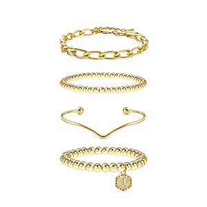 Elegance 11 designs Gold Bracelets For Women Trendy Stackable Bead Bracelet Initial Stretch Bangle For Women Gift With Initial J