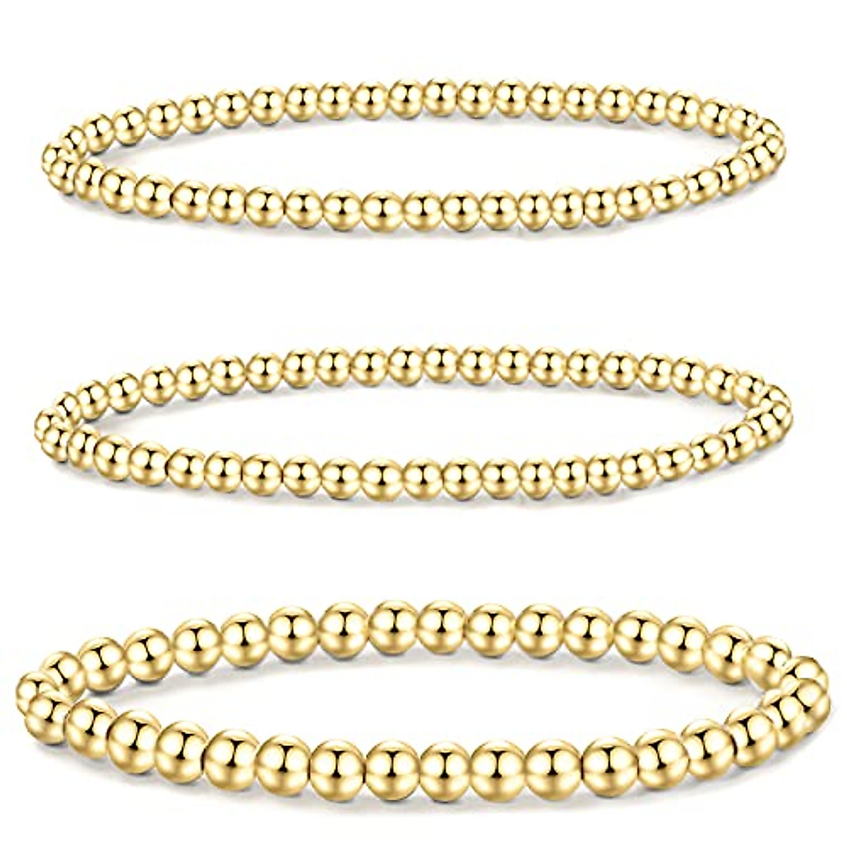 MOROTOLE 5 Pcs 14K Gold Plated Bead Ball Bracelet – Gold Beaded Bracelets for Women Stackable Stretch Elastic Bracelet Jewelry Gifts（4mm+6mm