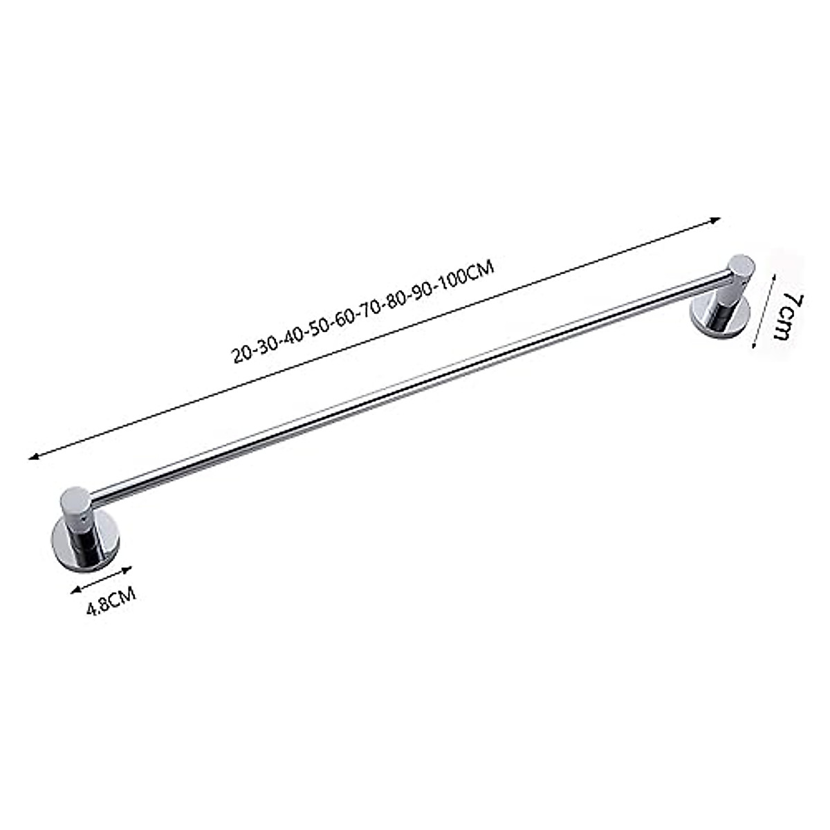 Towel BAR Rack Towel Rack Wall Mounted Single Towel Storage Rack Towel Bar,Copper Round Towel Rod for Bathroom or Kitchen,Polished Chrome Finish Towel Storage Shelf Bathroom Hardware/50Cm (Size : 20C