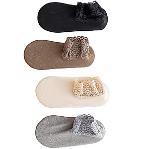 SHENHE Women's 4 Pairs Lace Slipper Ankle Socks Non Slip Dance Yoga Grip Socks Multicolor One Size
