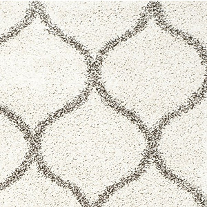 SAFAVIEH Hudson Shag Collection Area Rug - 9' x 12', Ivory & Grey, Moroccan Ogee Trellis Design, Non-Shedding & Easy Care, 2-inch Thick Ideal for High Traffic Areas in Living Room, Bedroom (SGH280A)