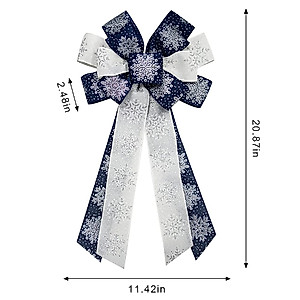 On-Airstore Large Christmas Wreath Bows, Christmas Navy Blue Snowflake Ribbon Bows for Wreaths, Large Tree Topper Bows for Christmas Home Garden Indoor Outdoor Decoration Wreath Ornament Supplies