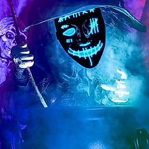 Plusheddy Halloween LED Scary Mask, Light up Halloween Face Mask- Mask Cosplay Decoration for Festival Party Carnival Cosplay Halloween, Blue