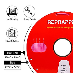 RepRapper Pink PLA 3D Printer Filament 1.75mm (± 0.03mm) 2.2lb (1kg) Cardboard Spool, Fit Most FDM Printer