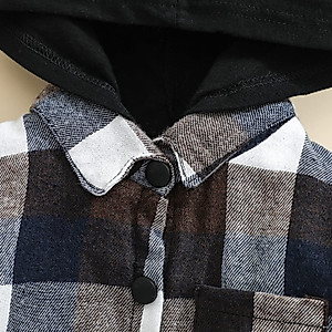 Kids Little Boys Girls Baby Long Sleeve Button Down Hooded Plaid Shirt Red Plaid Flannel Outfits (Coffee, Tag 80, US 6-12 Months)
