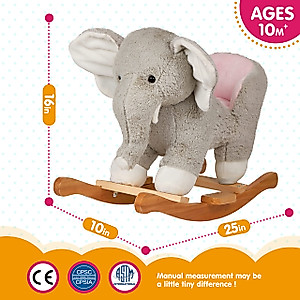 SpecialYou Baby Rocking Horse Wooden Rockers with Seat Elephant Rocking Horse Ride Plush Stuffed Animals Toy -Set of 2, Boy Girl Kids Ride on Toys for 10 Months to 3 Years Old, 25" Lx10 Wx16 H, Gray