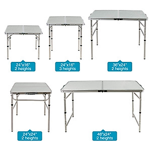 CAMPMOON Folding Camping Table 4 Foot, Lightweight Portable Aluminum Folding Table with Adjustable Legs, Great for Outdoor Cooking Picnic, White