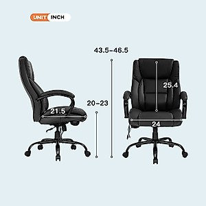 Office Chairs Big and Tall 500lbs Wide Seat for Heavy People Ergonomic Massage PU Leather Executive Chair Adjustable Rolling Swivel Computer Desk Chair with Lumbar Support Headrest Task Chair Black