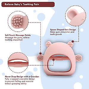 Baby Teether for 0-6 Months 2 Pack Never Drop Baby Teething Toys for 6-12 Months+1 Pack Pacifier Clip,Silicone Baby Chew Toys for Infant Sucking Needs,Baby Toys 3-6 Month Baby Mitten Teether（Pink）