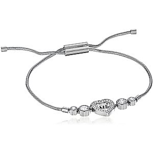 Michael Kors Womens Silver-Tone Heart Link Charm Bracelet, One Size