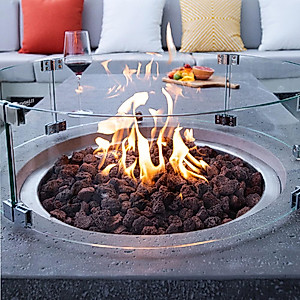Elementi Modern Concrete Fire Pit, 56" x 32", Gray, Includes Lava Rocks, Natural Gas & Propane Compatible