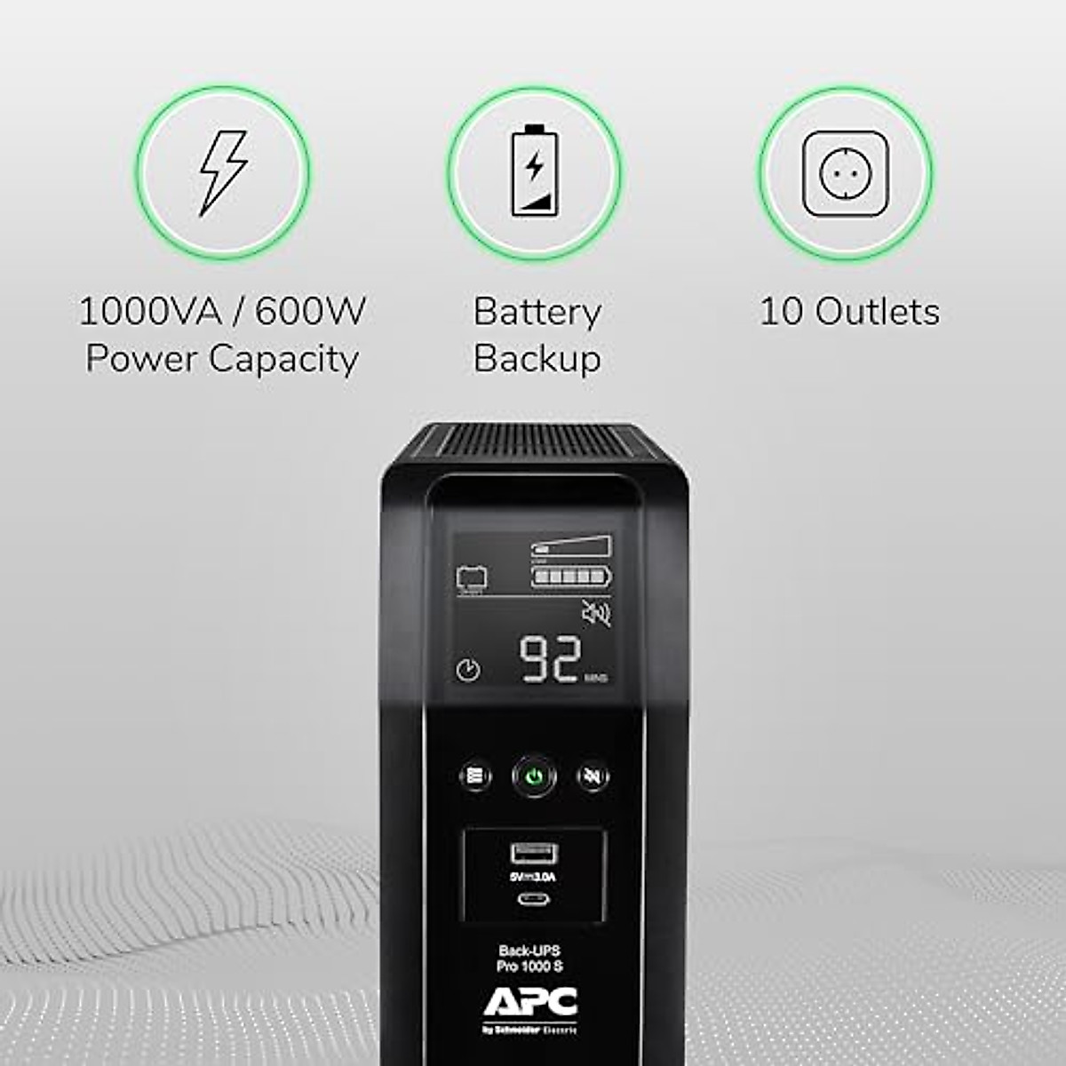 APC UPS 1000VA Sine Wave UPS Battery Backup and Surge Protector, BR1000MS Backup Battery Power Supply with AVR, (2) USB Charger Ports