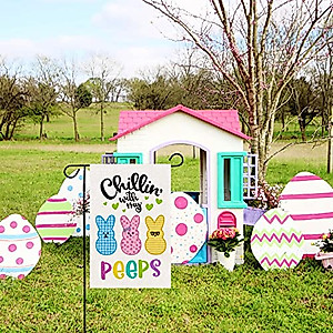 Baccessor Easter Bunny Garden Flag Double Sided Chillin with My Peeps Buffalo Plaid Cute Rabbit Burlap Small Yard Flag for Spring Holiday Seasonal Farm house Outdoor Outside Decoration 12.5x18 Inch