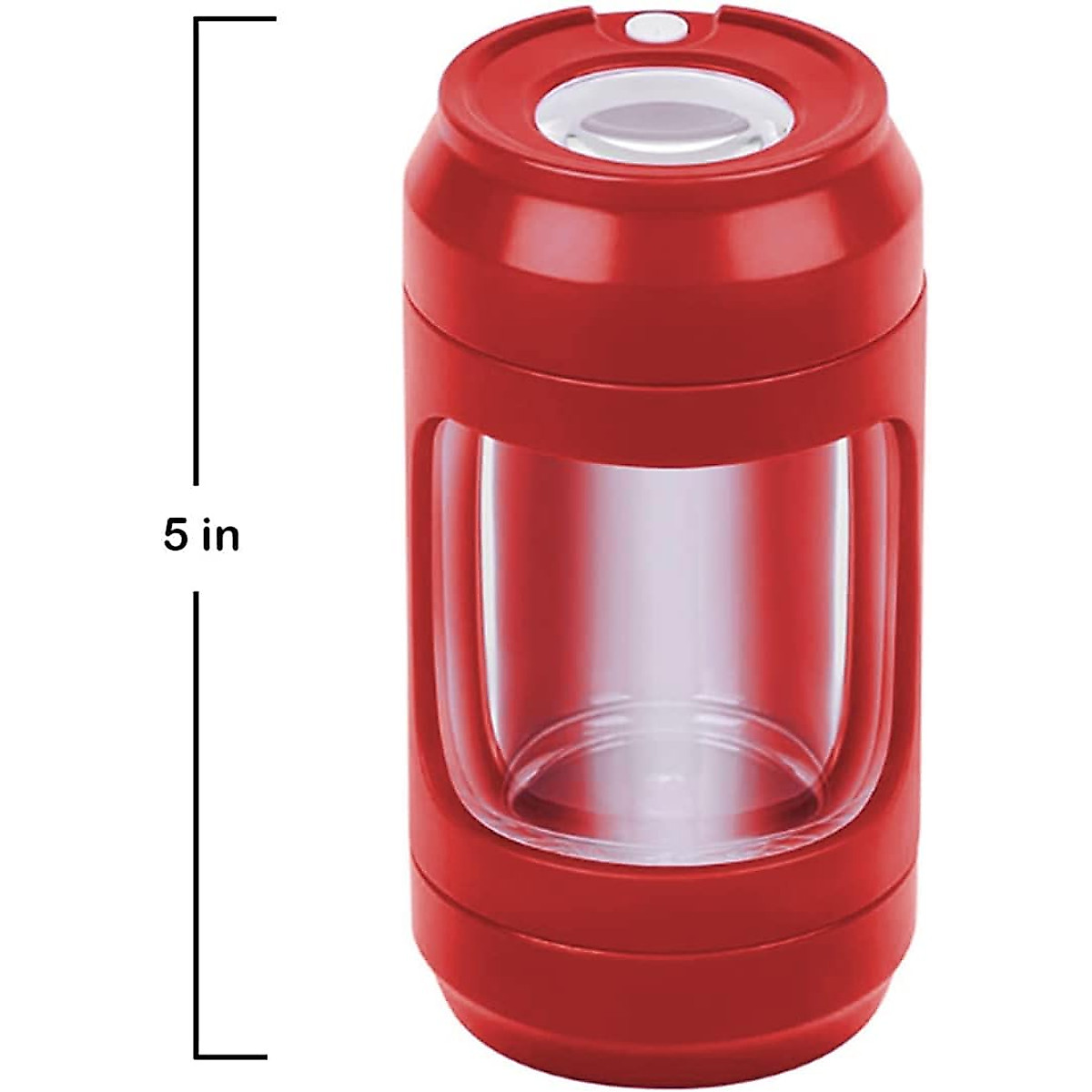 LED Magnifying Jar with Grinder for Herbs, Light up Storage Jar with 8x Magnifying Glass Jar Glow Jar Portable, Storage and Grinding in One Keep Herbs Spice Dry and Fresh (RED)