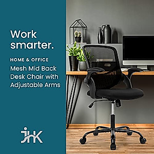 Office Chair, Desk Chairs Mesh Computer Desk Chair with Wheels Ergonomic Office Chair Height Adjustable Swivel Task Chair with Mid Back, Flip-up Arms and Lumbar Support, Black