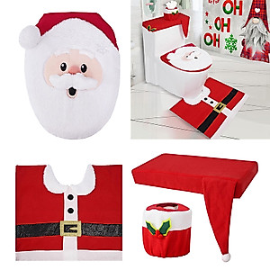 BYNNIX Christmas Bathroom Decoration Set 4Pcs with Toilet Cover Rugs Tank Cover Paper Box Cover Festive Indoor Party Decor Paper Box Cover