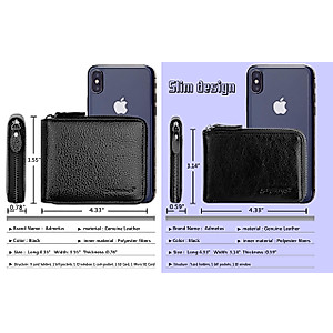 Admetus Men's Zipper Wallet Leather Bifold Wallets Slim RFID Blocking Zip Around Credit Card Holder Compact Small Wallet 2Black