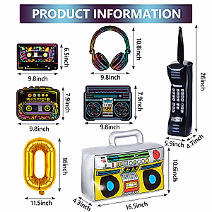 26 Pieces 80s 90s decorations Inflatable Radio Boombox Inflatable Mobile Phone Gold Inflatable Foil Chain Balloons 80s 90s Props Retro Cassette Headphones Player Cutouts for Hip Hop Party Decoration