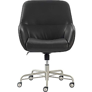Tommy Hilfiger Forester Luxury Bonded Leather Home Office Chair, Modern Round Swivel Accent Seating with Arms, Adjustable Height and Recline, Charcoal Grey