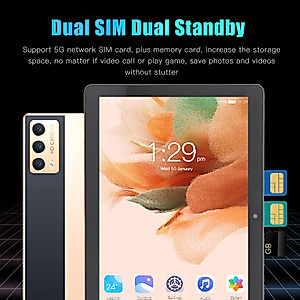 Acogedor 2 in 1 Tablet 10.1 Inch, Android 12.0 Tablets, Support 4G Band Calling Function, 2.4GHz and 5G WiFi Connection, 6GB RAM 128GB ROM, GPS, BT (Gold) (US Plug)