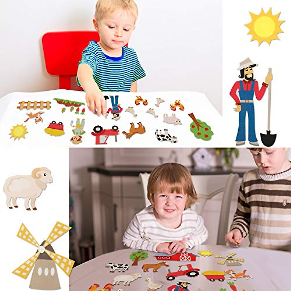 Farm Animals Felt Flannel Boards Stories Precut Figures for Toddlers Preschool, Craft Toy Gifts for Kids as Storytelling Interactive Teaching Activity Kits (21)