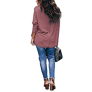 LuckyMore Women Long Sleeve V Neck Tops Sexy Off The Shoulder Loose Pullover Sweater Rust Red S