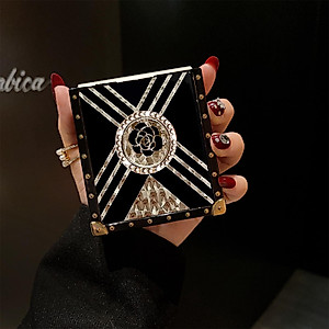 Ephoou for Samsung Galaxy Z Flip4 5G Case for Women,Square Rivet Metal Corner Design Phone Case Cover with Bling Diamond Ring Suitable for Samsung Galaxy Z Flip4 5G 6.7" BF-Black