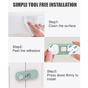 5 Pack Child Proof Refrigerator Lock, QYESWHSR Fridge Locks for Kids with Sticky Adhesive Pads, Child Safety Locks for Doors, RV Refrigerator, Oven Lock Child Safety Baby Cabinet Locks - Green Updated