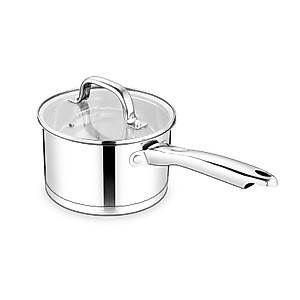 TeamFar 2 qt Saucepan with Lid, Stainless Steel Small Sauce Milk Pan with Tri-ply Bottom for Induction/Gas/Electric/Ceramic, Healthy & Heavy Duty, Mirror Finish & Straight Side, Dishwasher Safe
