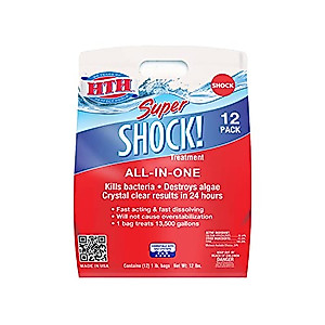 HTH 52026 Super Shock Treatment Swimming Pool Chlorine Cleaner, 1 lb (Pack of 12)