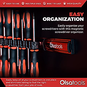 Olsa Tools Magnetic Screwdriver Organizer | Professional Quality Tool Holder | Fits up to 16 Screwdrivers | Red