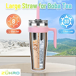 Zukro 50 oz Tumbler With Handle and Straw, Large Leak Proof Vacuum Insulated Double Wall Stainless Steel Cup with 2-in-1 Screw Lid, No Sweat, Travel Mug Fit in Cup Holder, Keeps Drinks Cold 30 Hours