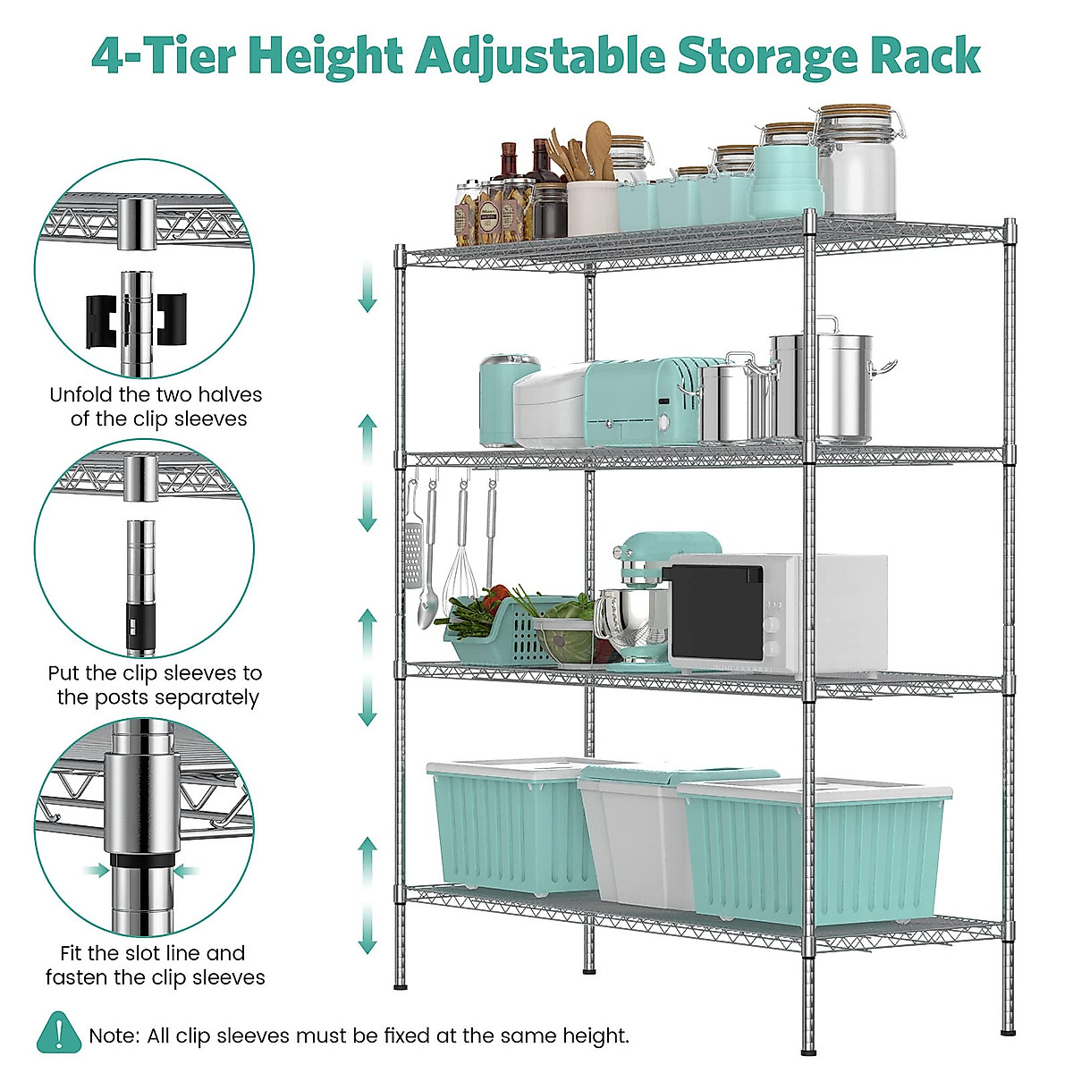 Leteuke Wire Shelving Unit with Wheels, NSF Certified 4 Tier Adjustable Storage Shelves 60"×24"×72", 2400LBS Heavy Duty Shelving Commercial Grade Metal Storage Utility Rack for Kitchen Garage, Chrome