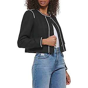 Karl Lagerfeld Paris Women's Tweed Long Sleeve Everyday Fashion Sport Jacket, Black, 4