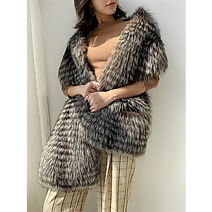 LO-01 Big Fluffy Fur Shawl Scarf With Real Silver Fox Qualitied Fur For Women Autumn Winter Spring Skiing Warm Wear Furry Collar Fuzzy Big Wrap Scarf (One Size, Silver Fox)