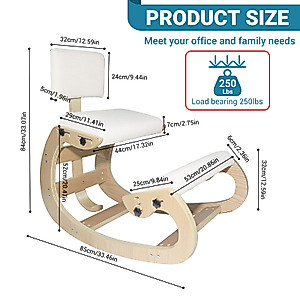 CHIESMA Ergonomic Kneeling Chair with Back Support, Adjustable Height Wooden Kneeling Chair - Improve Posture with an Angled Seat, Rocking Knee Posture Chair with Cushion for Home,Office, Ivory