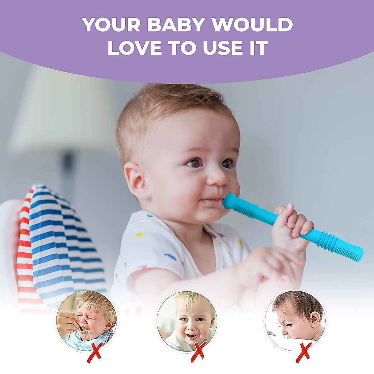 Samar Valley Teething Tubes - Pack of 4 Safe Silicone Baby Straws with Cleaning Brush and Different Surfaces/Colors for Healthy Molar Growth, Color Recognition, and Motor Control