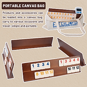 Extguds Deluxe Rummy Cube Game Set, 106 Tiles Rummy Cube Game,Classic Wooden Rummy Game,with 4 Handmade Wooden Racks, Portable Canvas Bag, Rummy Tiles Travel Set for Family Classic Board Games