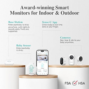 Sense-U Smart Baby Monitor 3 Long Range+Camera(FSA/HSA Approved) - Tracks Abdominal Movement, Rollover, Temperature, Video, Audio, Motion, Cry, with Real-time Alerts(Green)