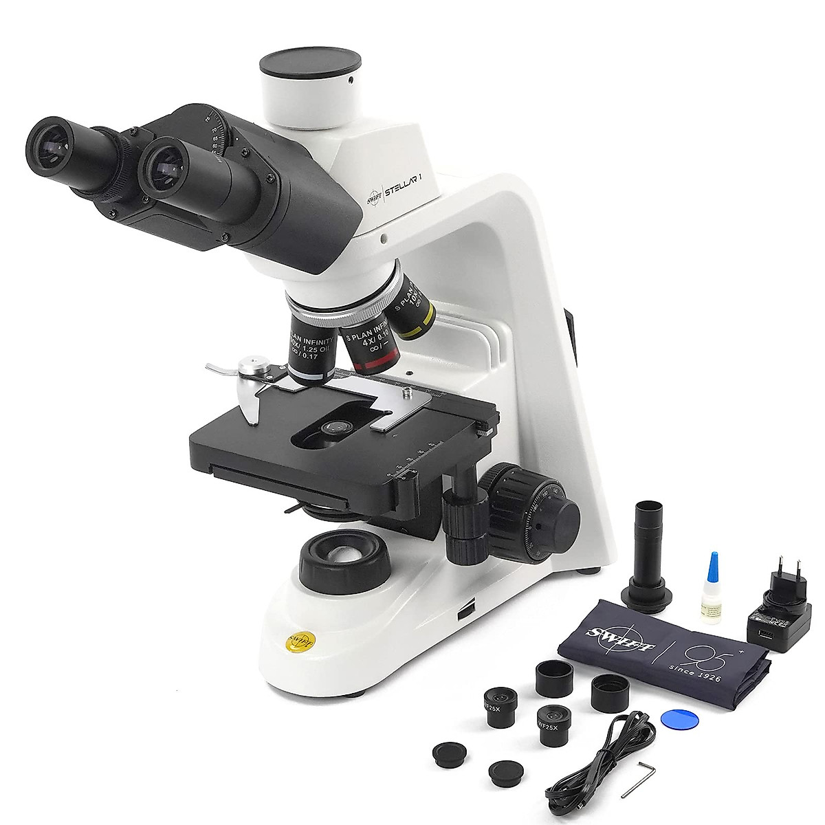 SWIFT 40X-2500X Compound Trinocular Microscope Stellar Pro-T-BD, Brightfield Darkfield, Research-Grade Infinity Corrected, Mechanical Stage, Ultra-Precise Focusing, Camera-compatible, Darkfield Slider